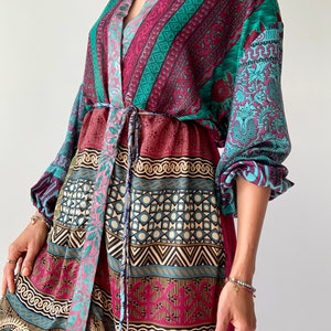 Up Cycled Robe Silk Boho Style Shirt Midi House Coat Silk Night Gown ...