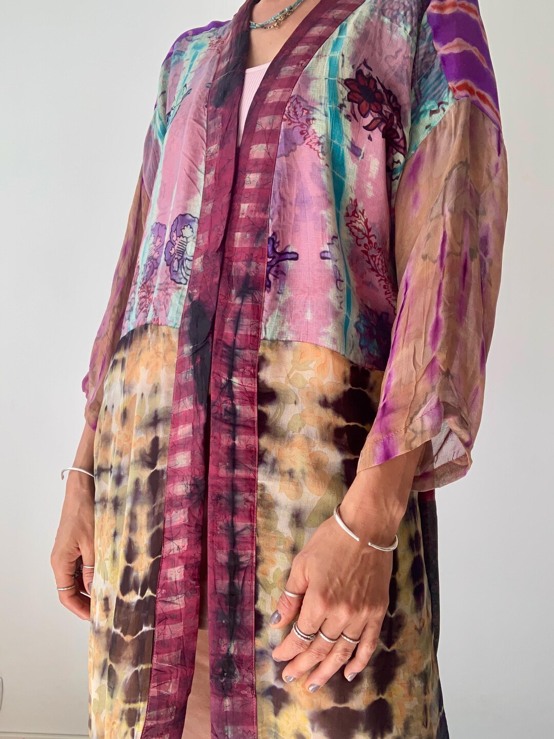 Colorful Midi Robe Patchwork Summer Lightweight Beach Cover up Upcycled ...