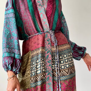 Up Cycled Robe Silk Boho Style Shirt Midi House Coat Silk Night Gown ...