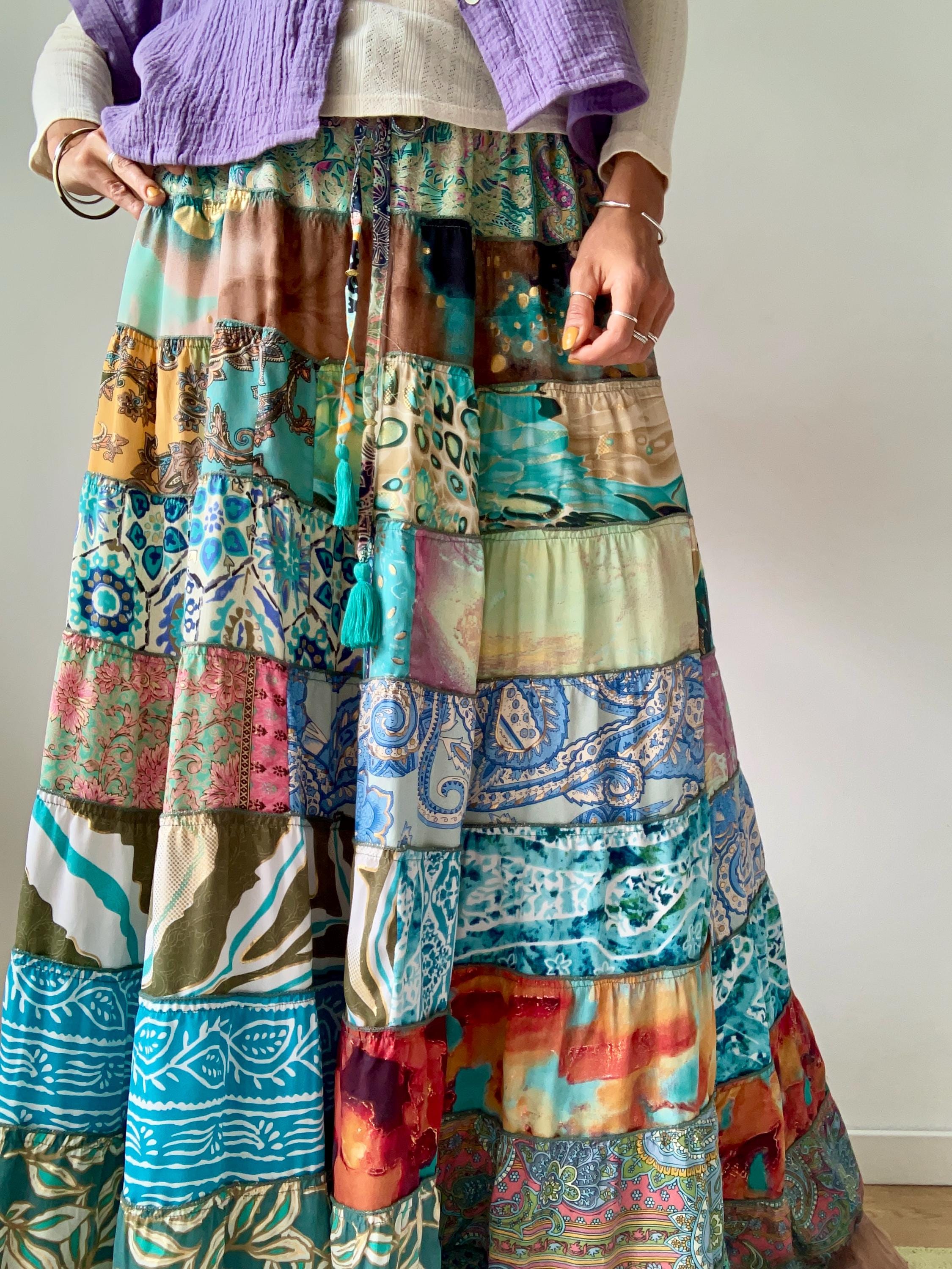 Colorful Circle Skirt Long Floaty Lined Patchwork Maxi Skirt Comfy ...