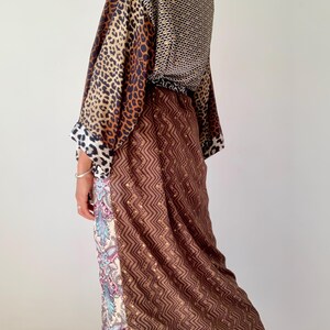 Patchwork Floor Length Robe Wrap Tie Kimono Silky Duster Trendy Boho ...