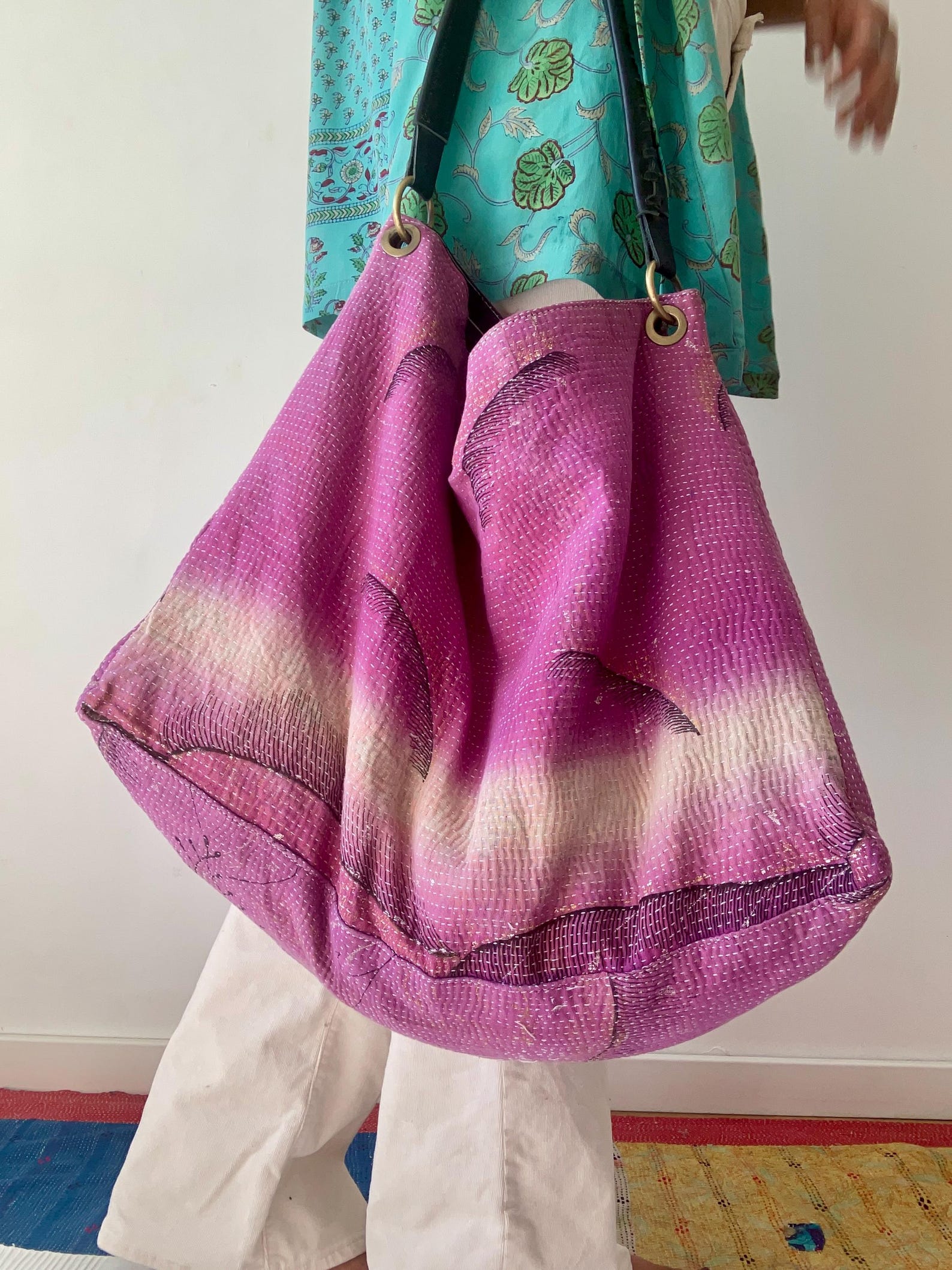 Kantha Shoulder Bag Lavender Large Hand Bag Strong Weekender Bag ...