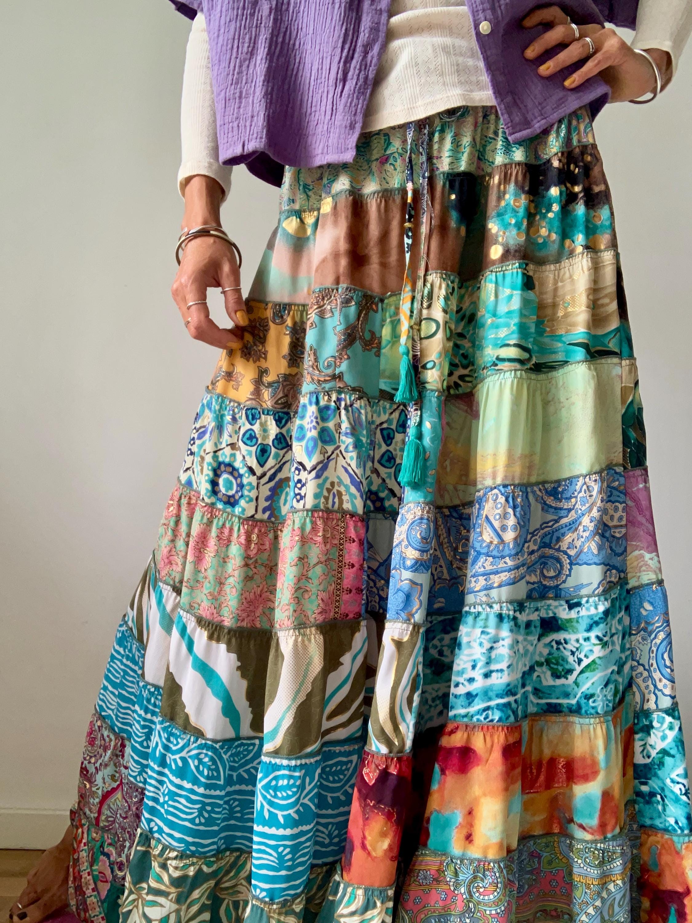 Colorful Circle Skirt Long Floaty Lined Patchwork Maxi Skirt Comfy ...