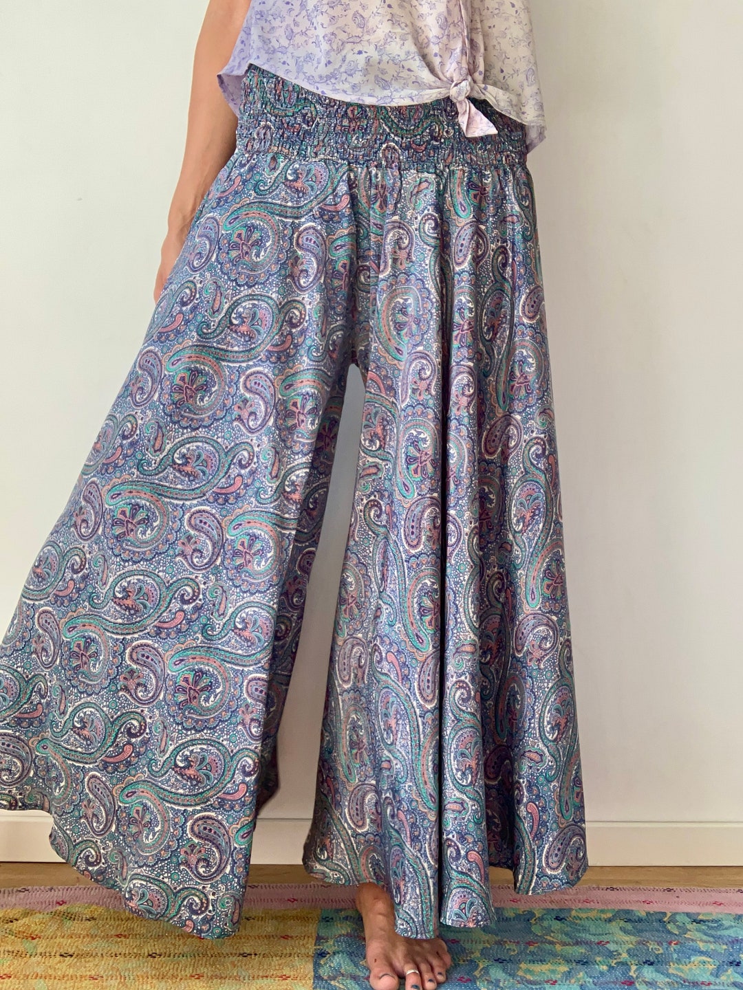 Flared Skirt Pants Extra Wide Pants Loose Trousers Boho Silky Breezy ...