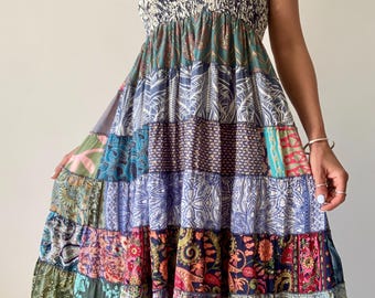 Frilled Sundress Loose Flared Boho Hippie Summer Dress Backless ...