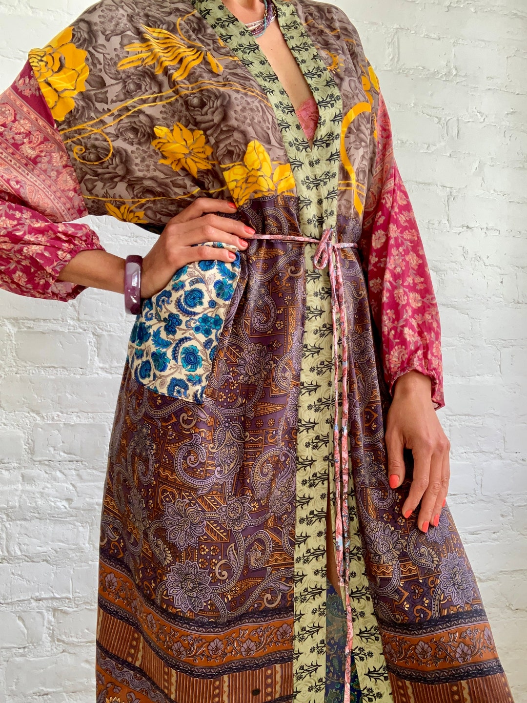Up Cycled Robe Silk Boho Style Shirt Midi House Cot Silk Night - Etsy