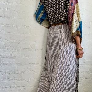 Silk Duster Coat Patchwork Daily Robe Morning Gown House Coat Colourful ...