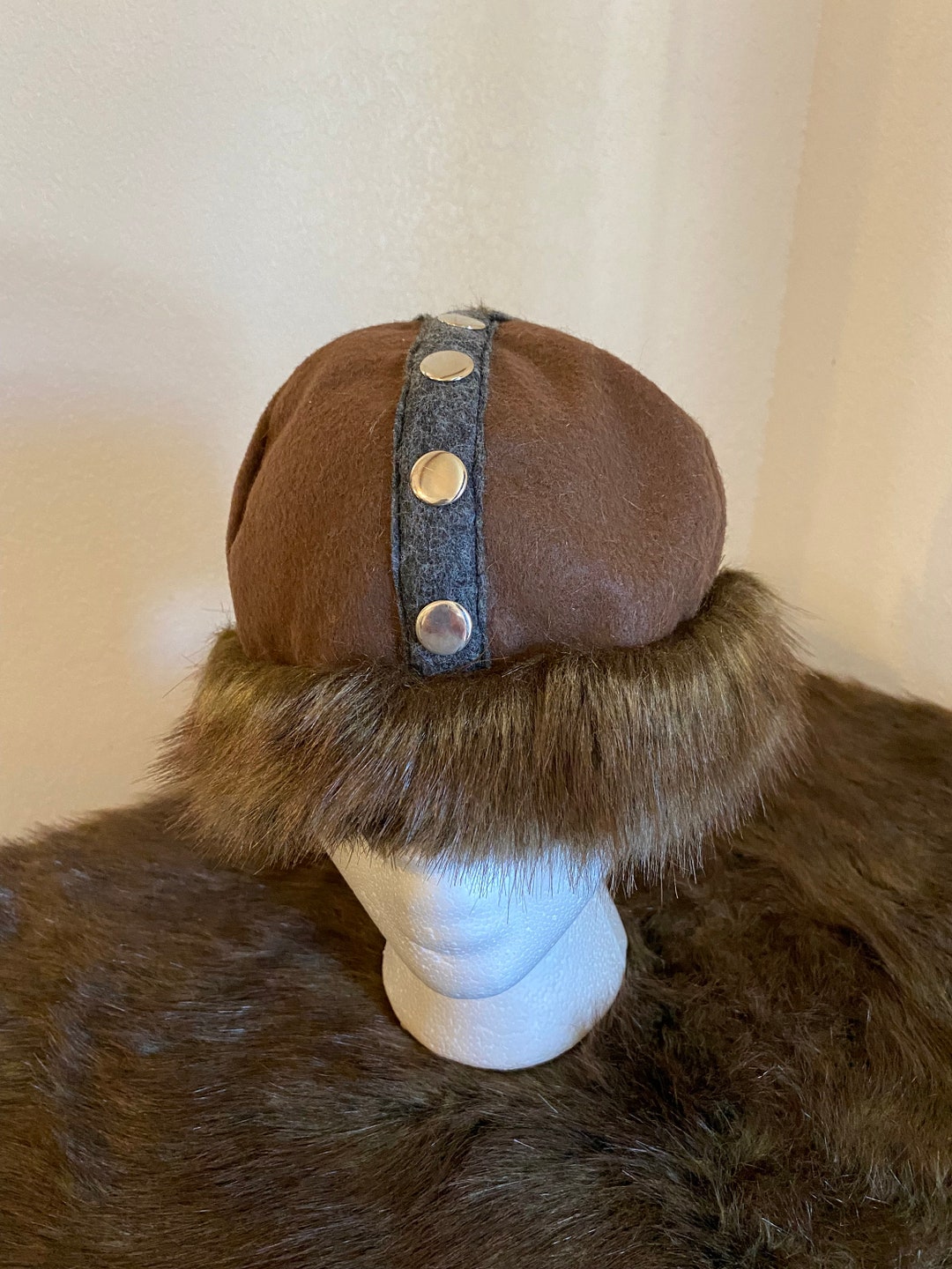 Unlined Felt Viking/medieval Hat With Faux Fur and Metal Detailing ...