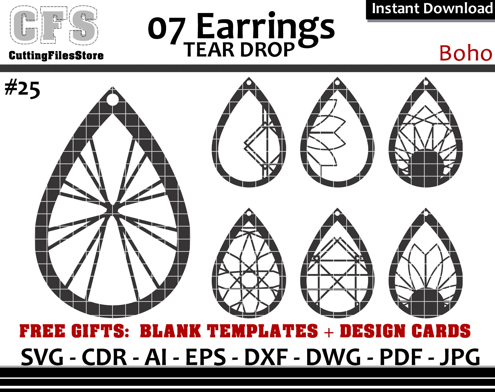 Earrings SVG Tear Drop Boho Cut Files Gifts - Etsy