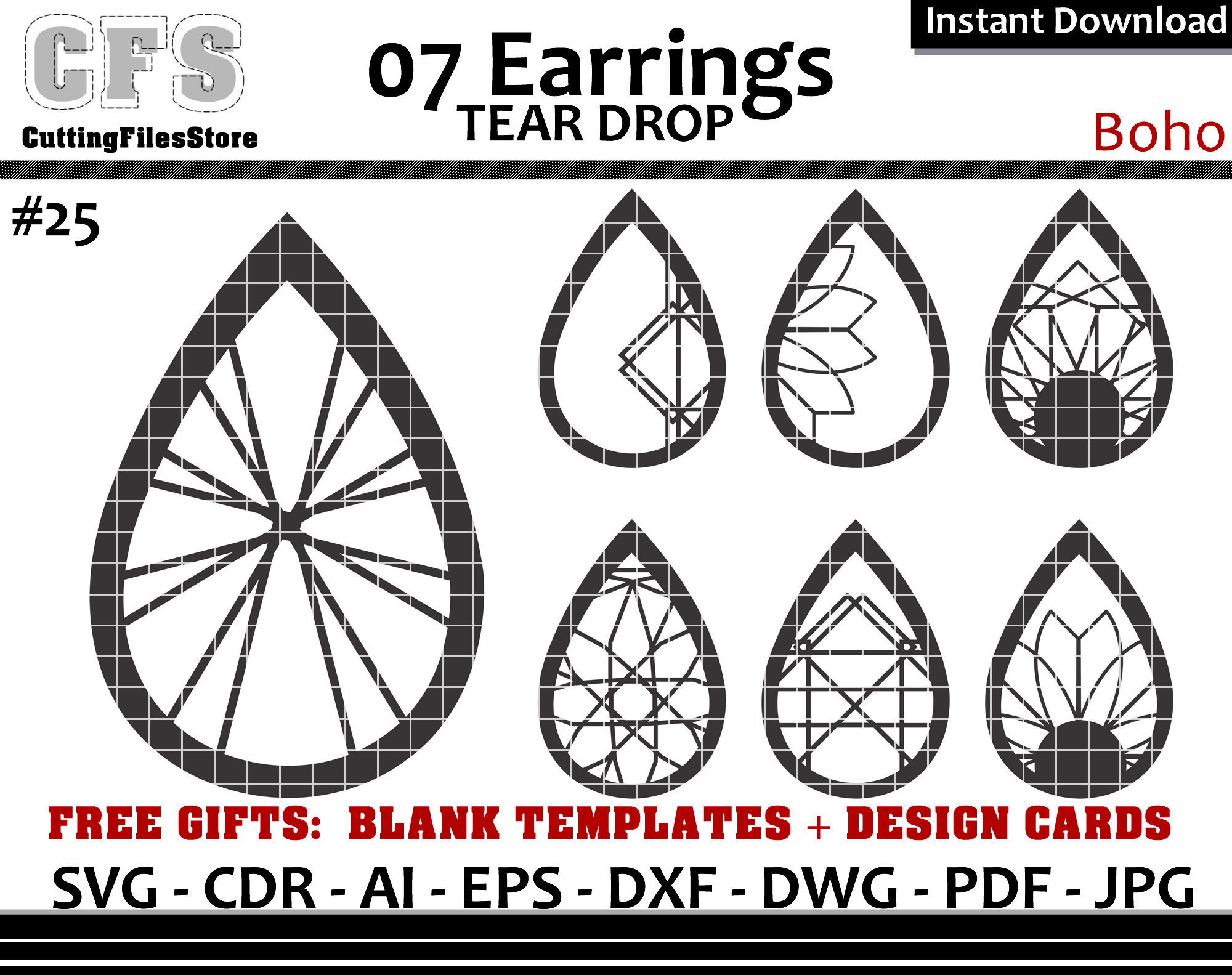 Earrings SVG Tear Drop Boho Cut Files Gifts - Etsy