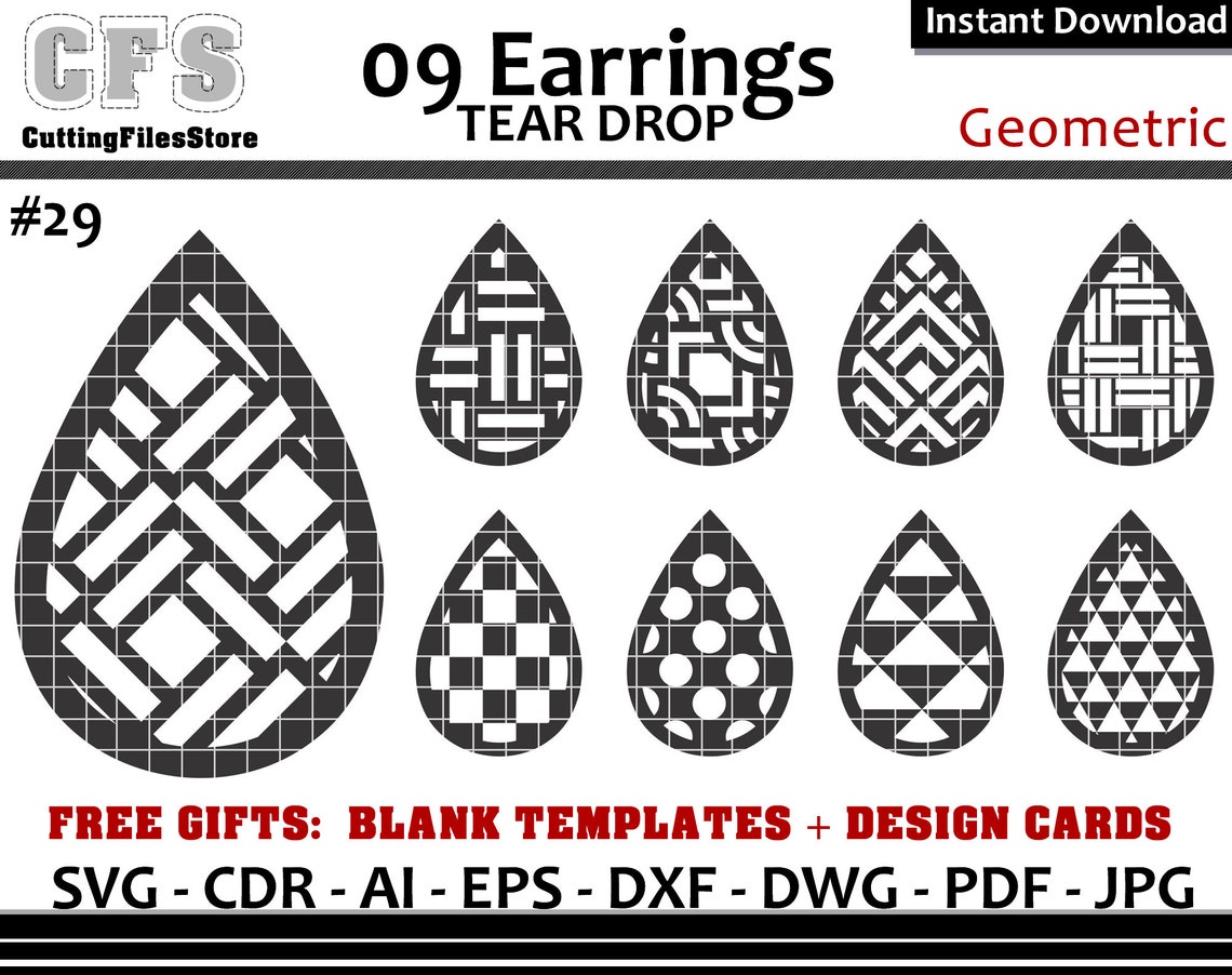 Earrings SVG Tear Drop Geometric Cut Files Gifts - Etsy