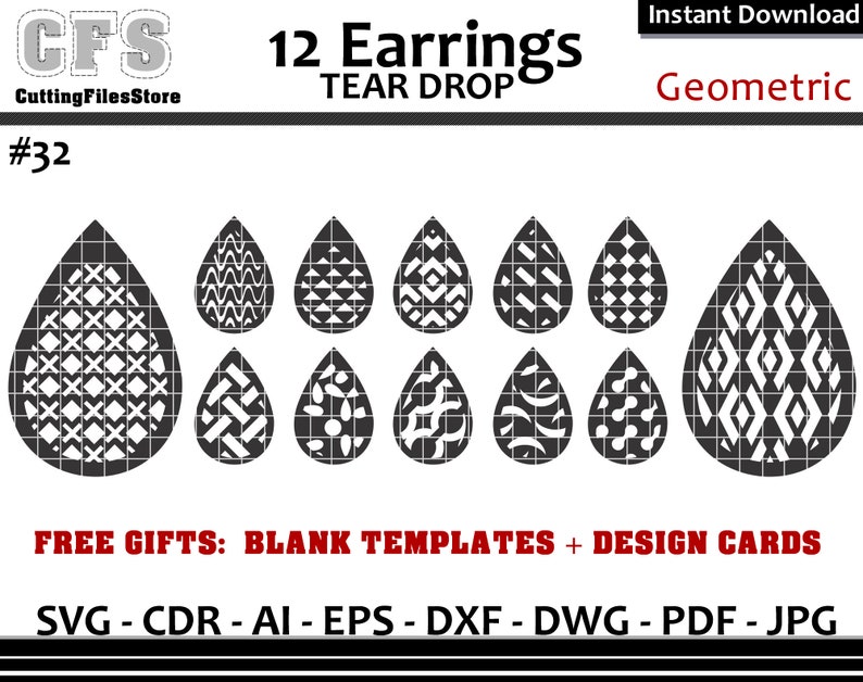 Earrings SVG Tear Drop Geometric Cut Files + Gifts - Etsy
