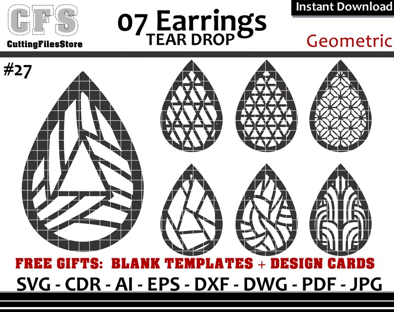 Earrings SVG Tear Drop Geometric Cut Files + Gifts - Etsy