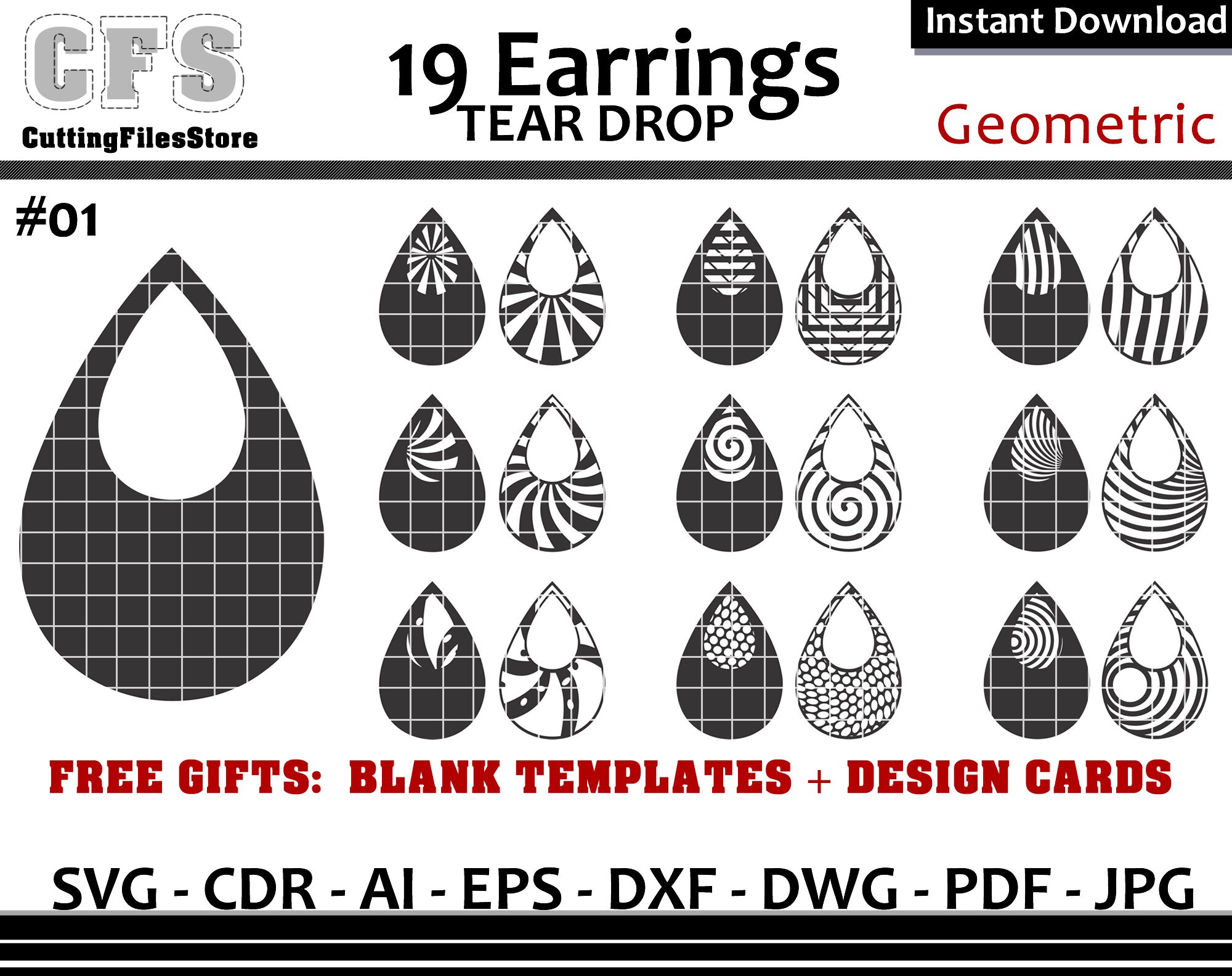 Earrings SVG Tear Drop Geometric Cut Files Gifts - Etsy