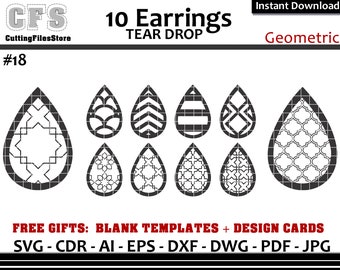 Earrings SVG Tear Drop Geometric Cut Files Gifts | Etsy