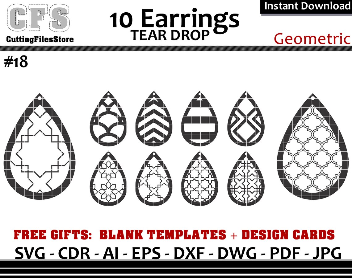 Earrings SVG Tear Drop Geometric Cut Files Gifts - Etsy