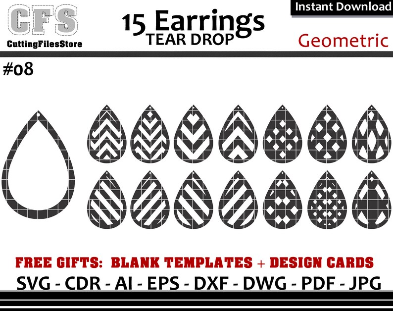 Earrings SVG Tear Drop Geometric Cut Files + Gifts - Etsy