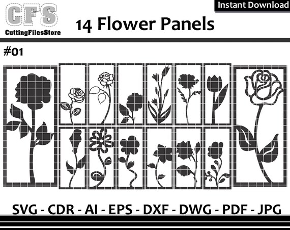 14 Flowers Wall Panels Screen Decoratives CNC Laser Cdr Dxf | Etsy