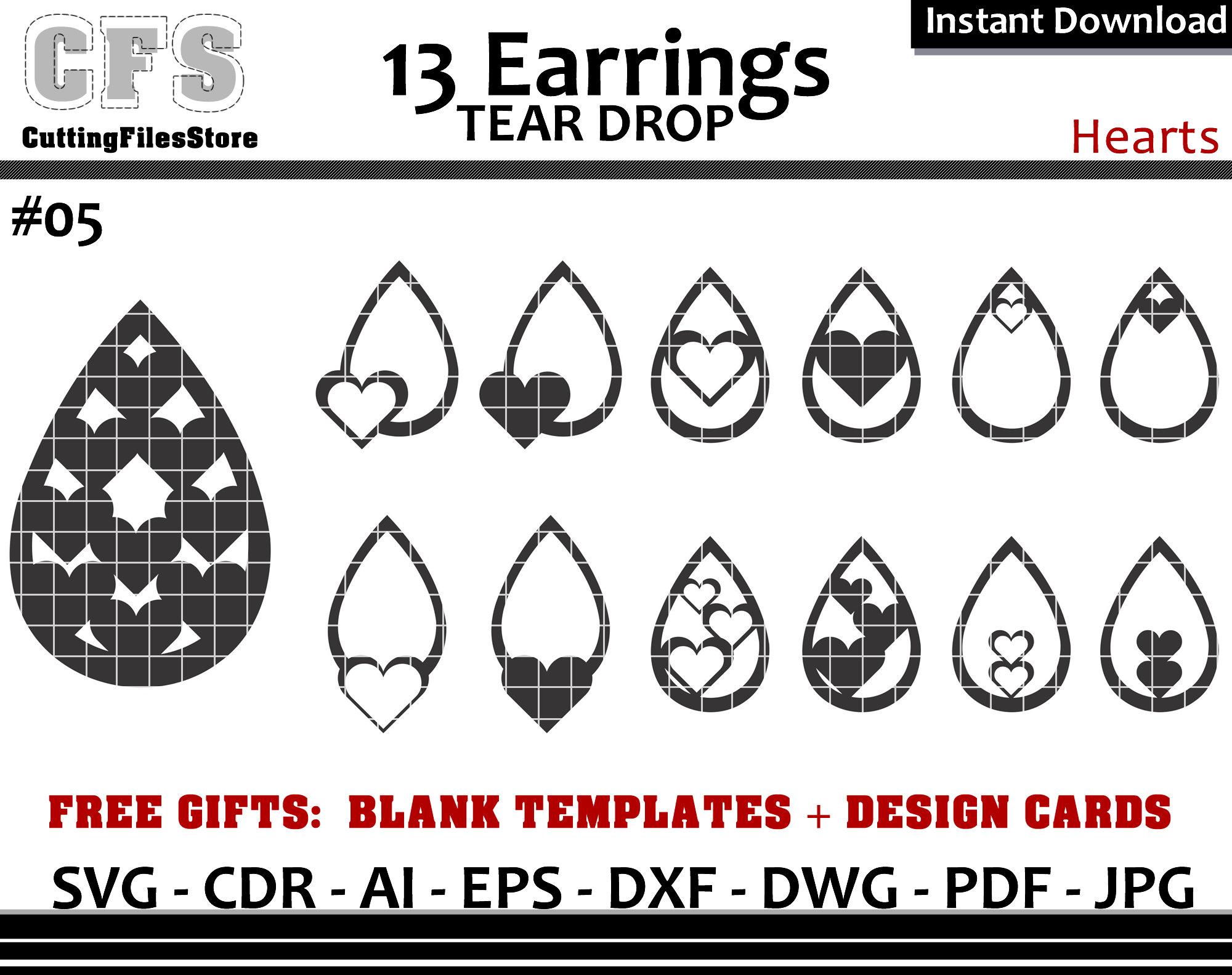 Earrings SVG Tear Drop Hearts Cut Files Gifts - Etsy