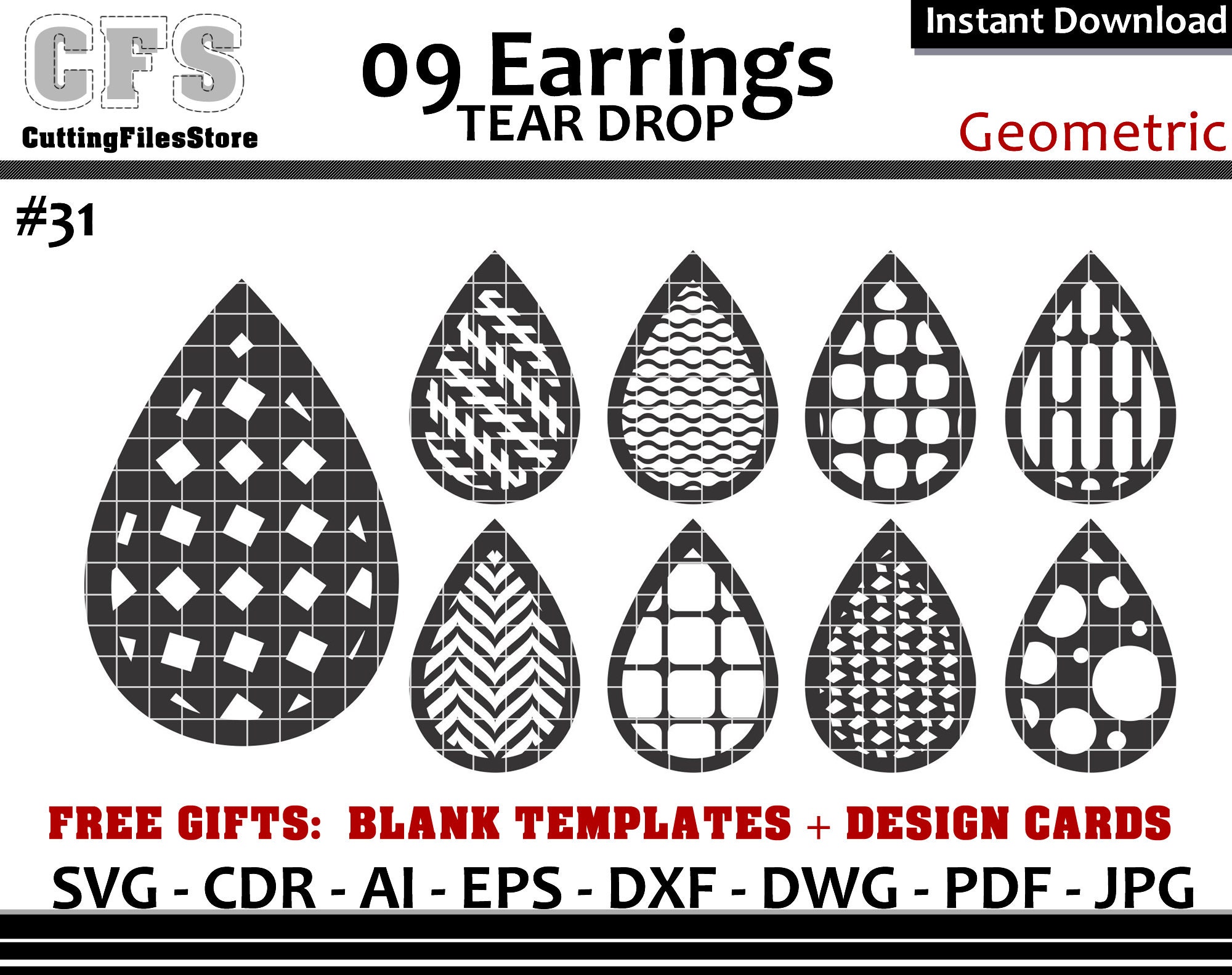 Earrings SVG Tear Drop Geometric Cut Files Gifts - Etsy