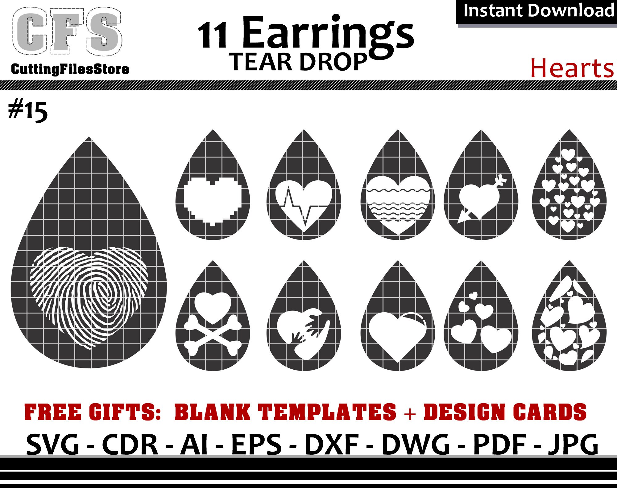 Earrings SVG Tear Drop Hearts Cut Files Gifts - Etsy