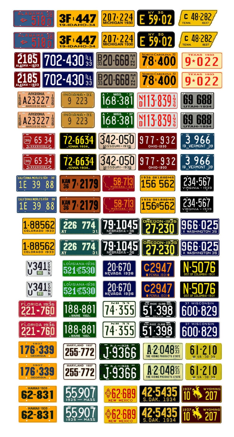 scale model car assorted USA license plates state tags 1930s 1940s ...