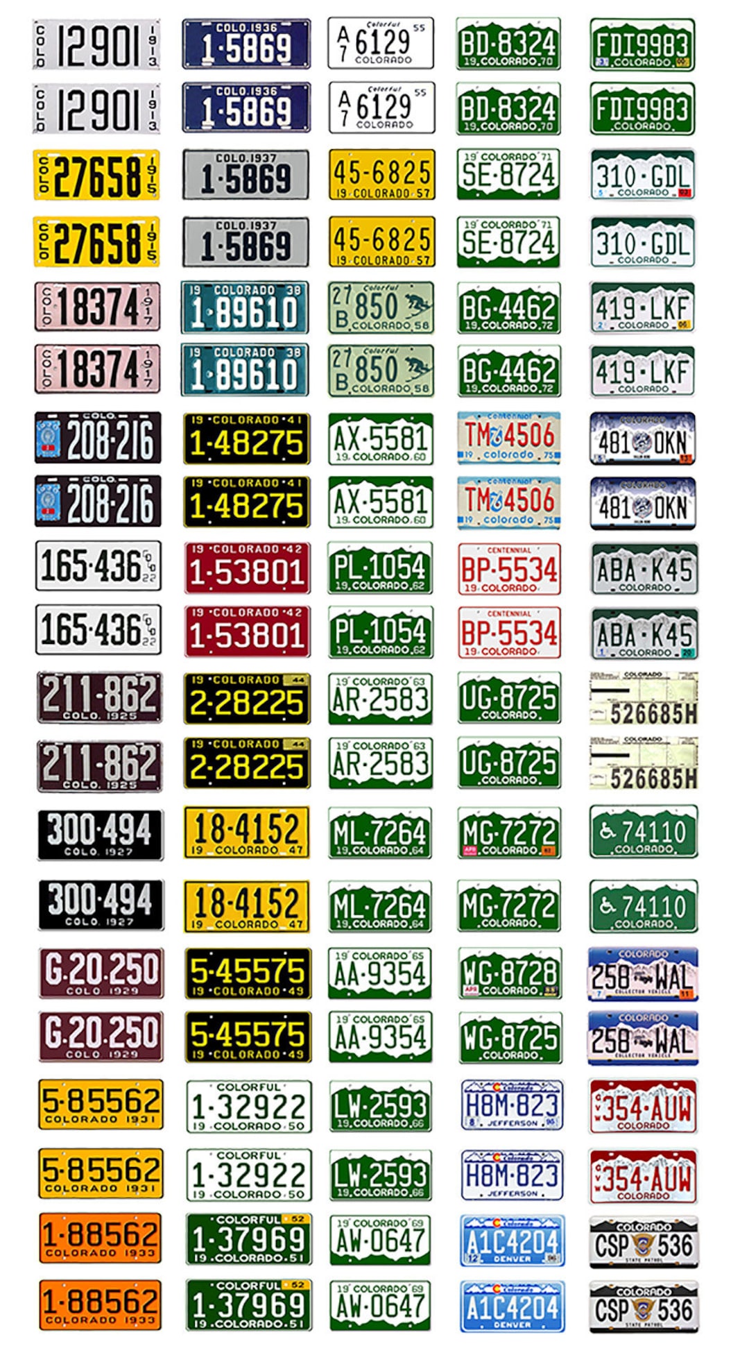 Scale Model Car Assorted USA License Plates Colorado State Tags 1/18 1/ ...