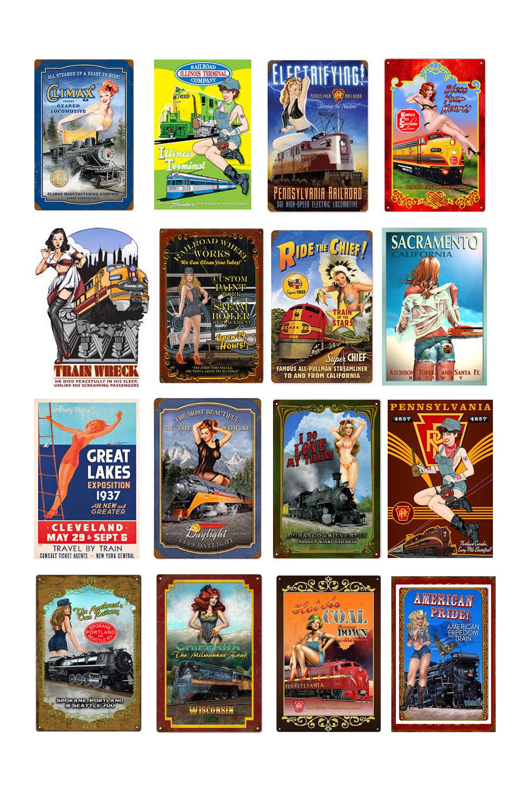 Miniature Scale Model Vintage Train Railroad Pin up Girl Signs Posters ...