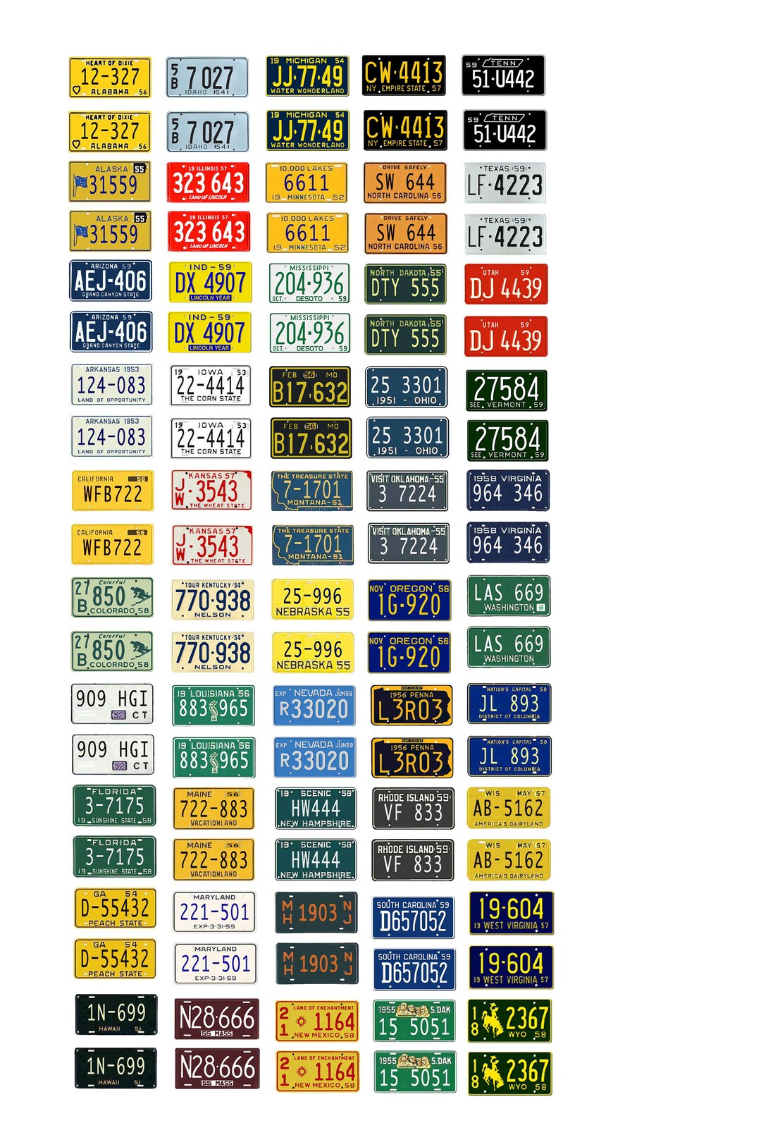 Scale Model Car Assorted USA License Plates State Tags 1950s 1950 1/18 ...