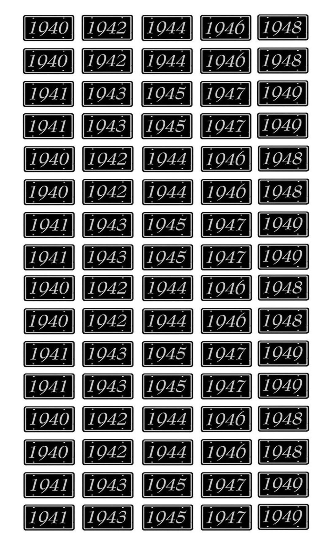 1/25 Scale Model Car Showroom Year License Tag Plates 1940 1950 1960 ...