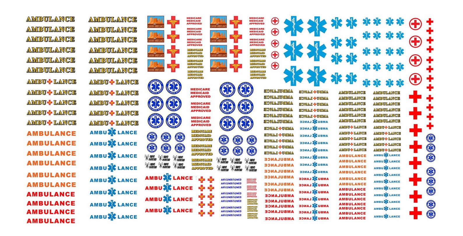 1/25 1/43 1/64 Scale Model Ambulance Signs Markings Waterslide Decals ...