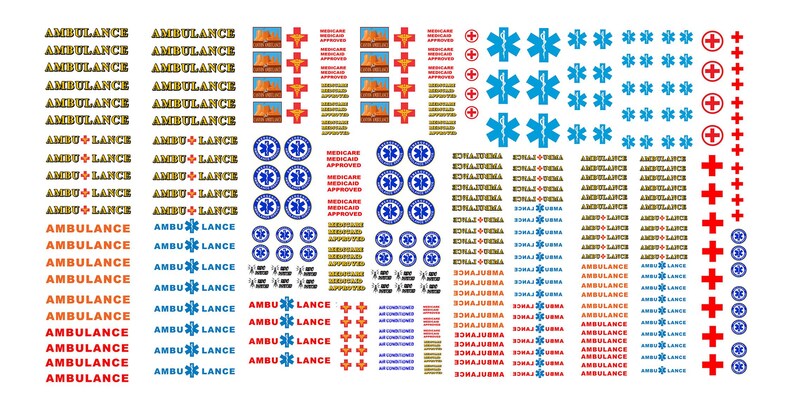 1/25 1/43 1/64 Scale Model Ambulance Signs Markings Waterslide Decals ...