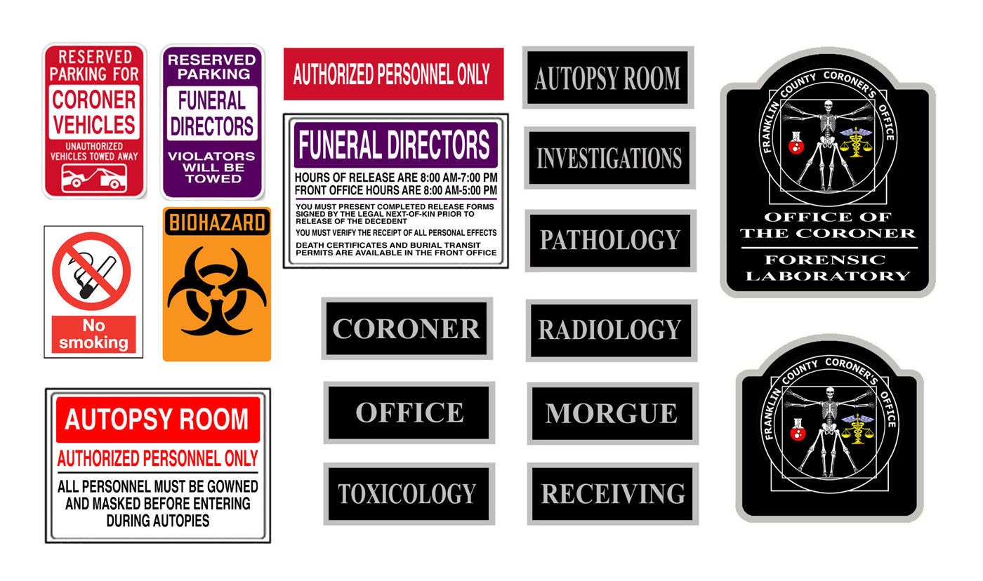 scale model coroner autopsy morgue signs