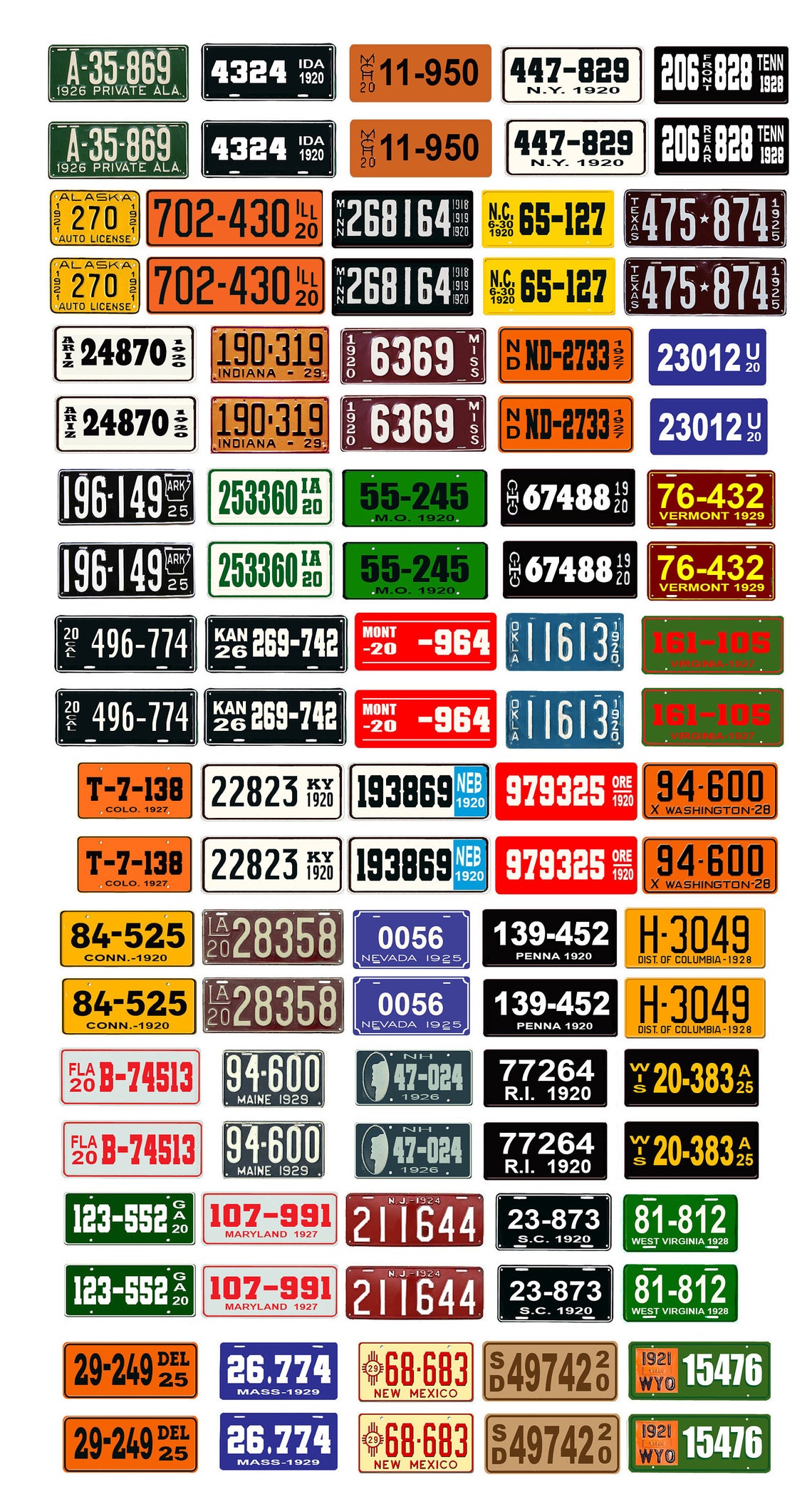 Scale Model Car Assorted USA License Plates State Tags 1920s | Etsy