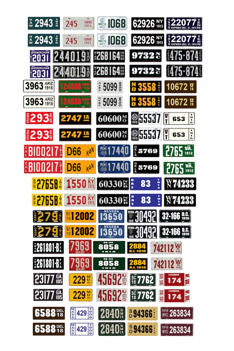 Scale Model Car Assorted USA License Plates State Tags 1900 1900s 1/18 ...