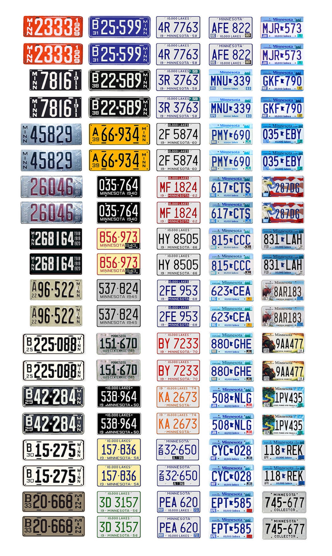 Scale Model Car Assorted USA License Plates Minnesota State Tags 1/18 1 ...