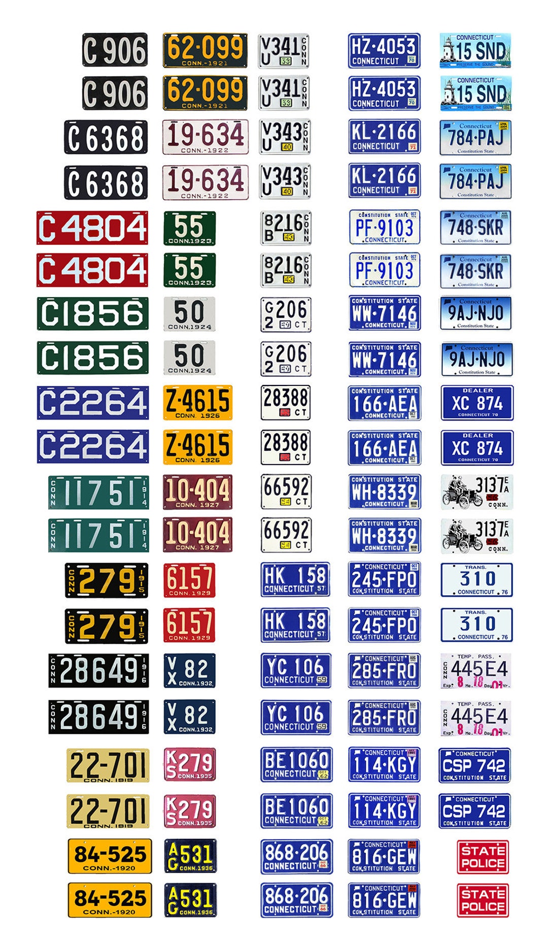 Scale Model Car Assorted USA License Plates Connecticut State Tags 1/18 ...