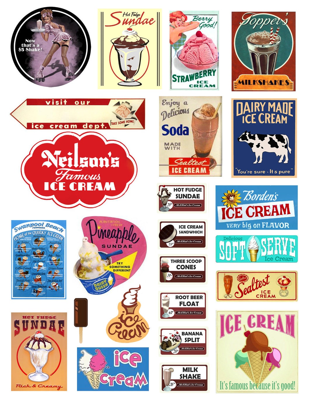 Miniature Scale Model Ice Cream Parlor Soda Fountain Signs - Etsy