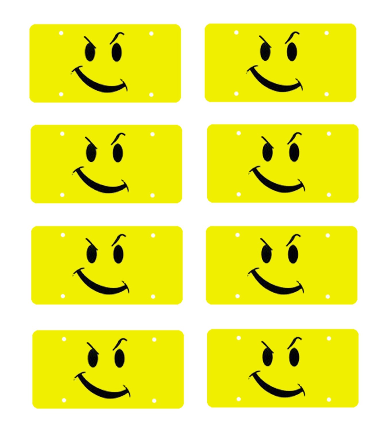 scale model smiley angry or smirky face car license tag plates