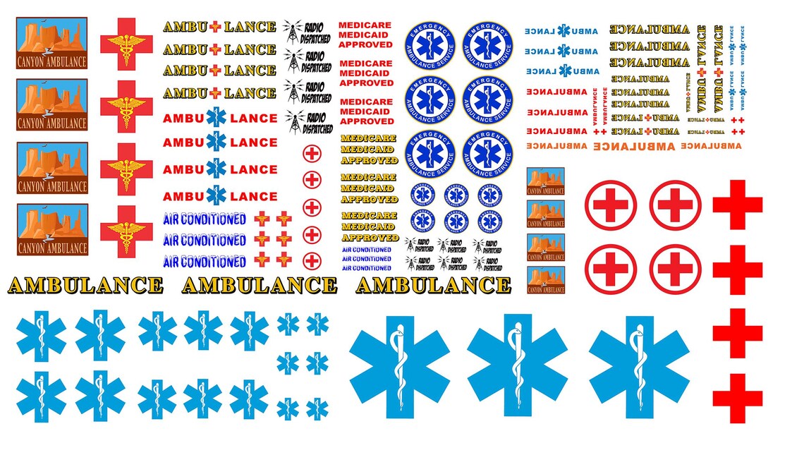 1/25 1/43 1/64 Scale Model Ambulance Signs Markings Waterslide Decals ...