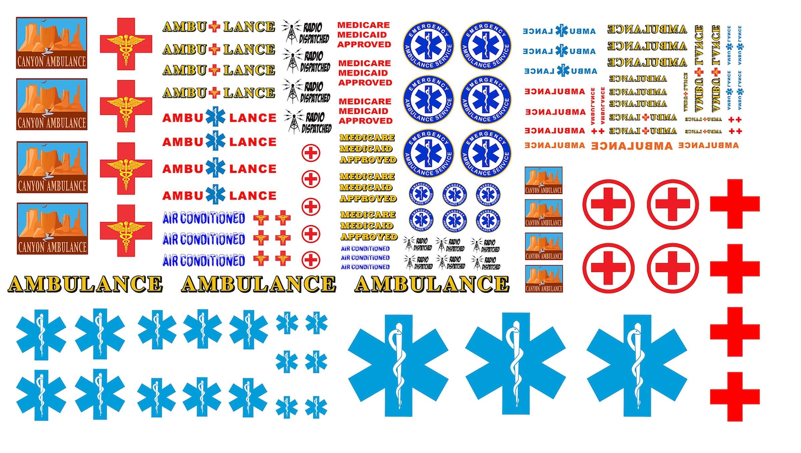 1/25 1/43 1/64 Scale Model Ambulance Signs Markings Waterslide Decals ...