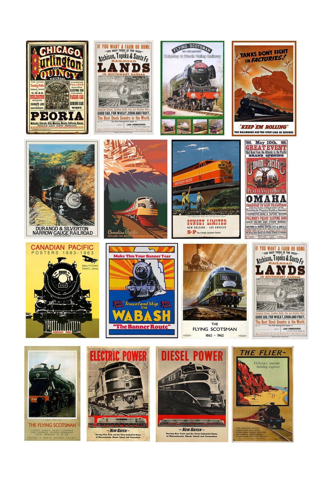 Miniature Scale Model Diorama Vintage Train Railroad Signs Posters Set ...