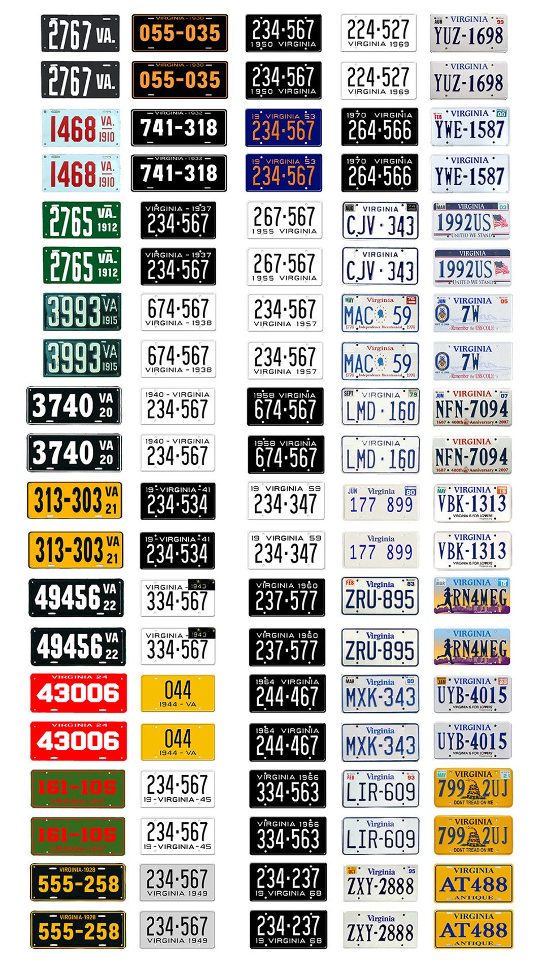 Scale Model Car Assorted USA License Plates Virginia State Tags 1/18 1/ ...