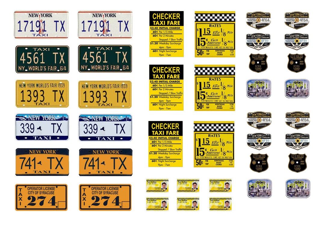 Miniature Scale Model New York Taxi Cab License Plates Signs Medallions ...