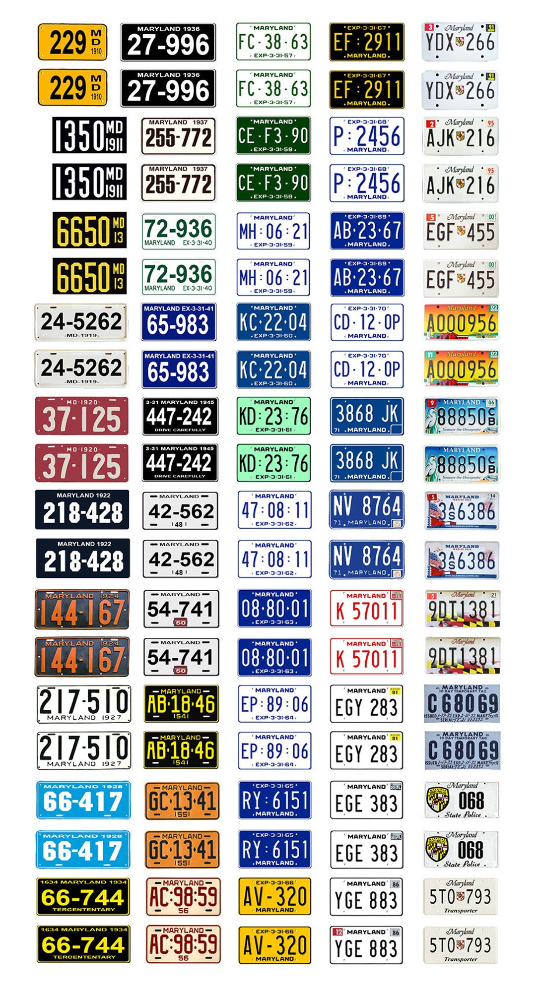Scale Model Car Assorted USA License Plates Maryland State Tags 1/18 1/ ...