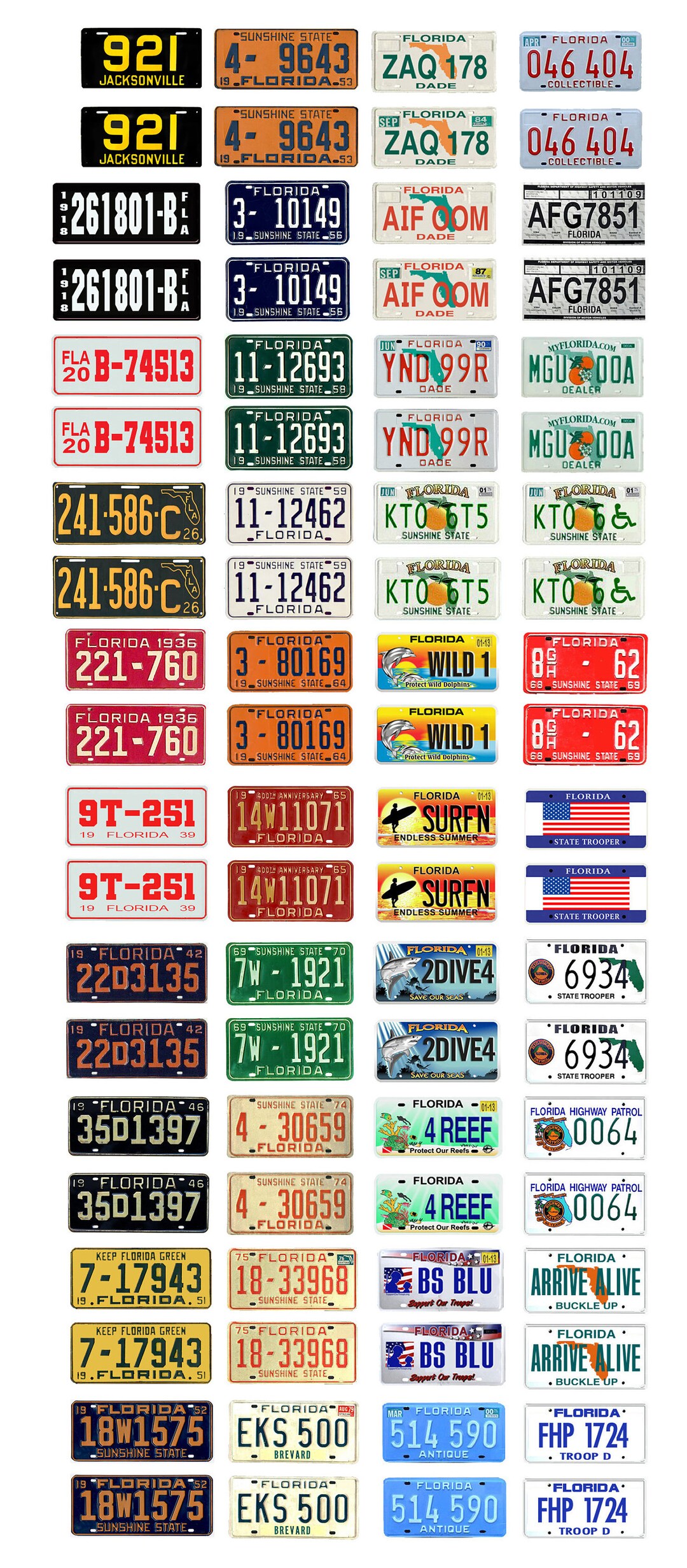 Scale Model Car Assorted USA License Plates Florida State Tags 1/18 1/ ...