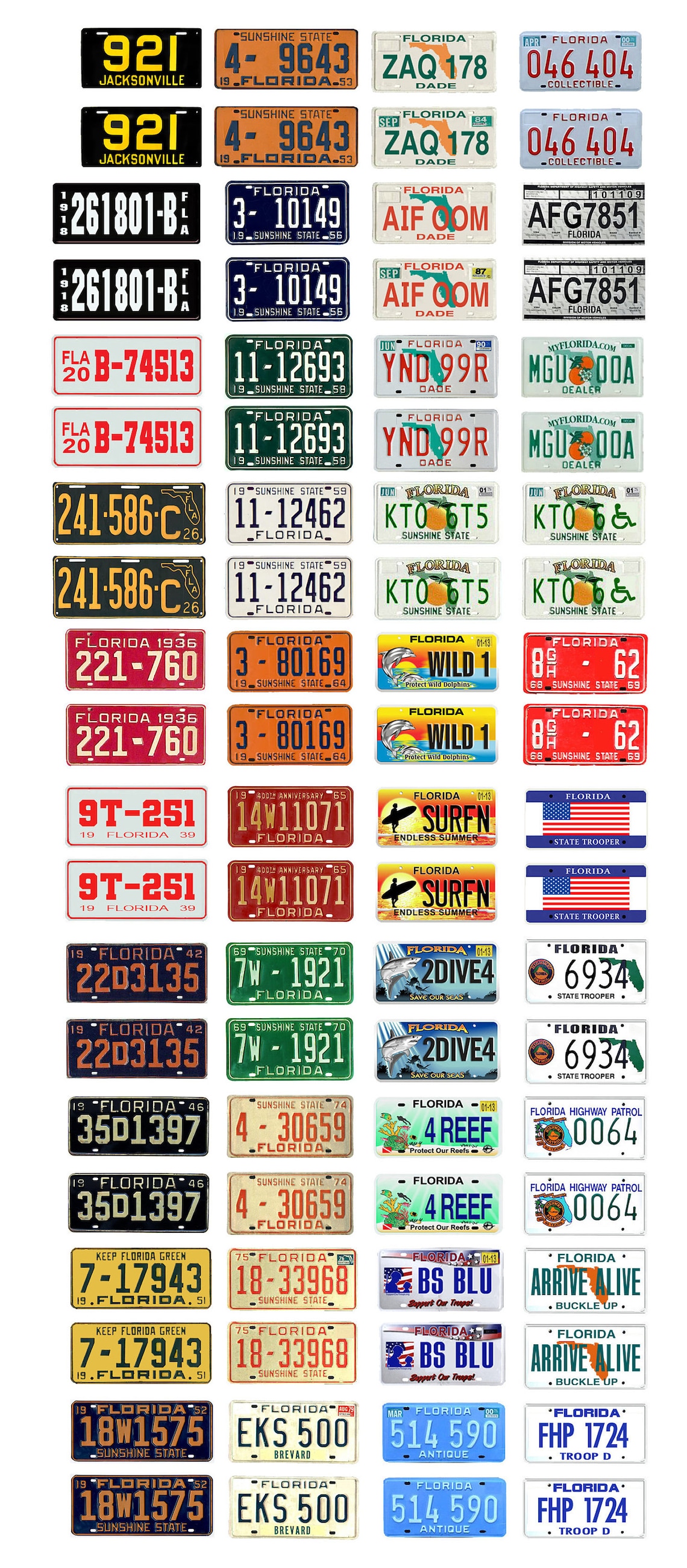 Scale Model Car Assorted USA License Plates Florida State Tags 1/18 1/ ...