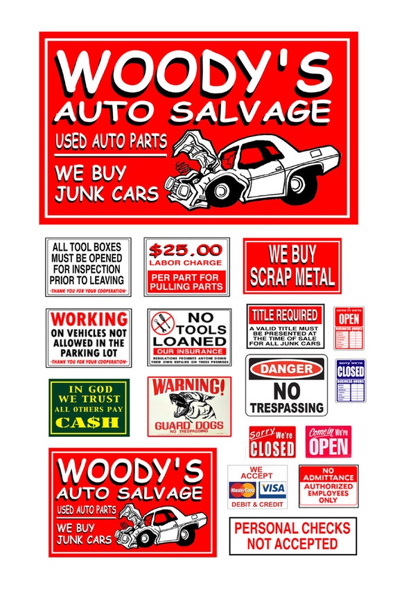 Miniature Scale Model Diorama Junk Yard Signs Poster Salvage - Etsy