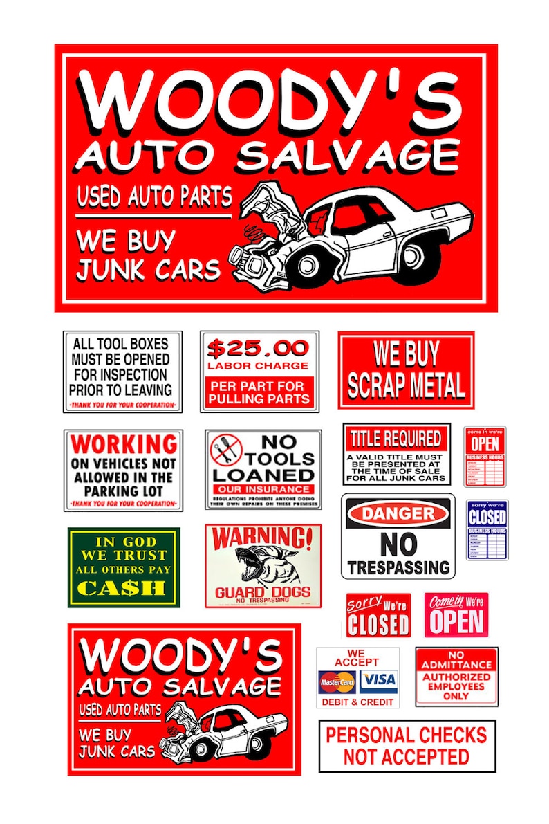 Miniature Scale Model Diorama Junk Yard Signs Poster Salvage Yard - Etsy