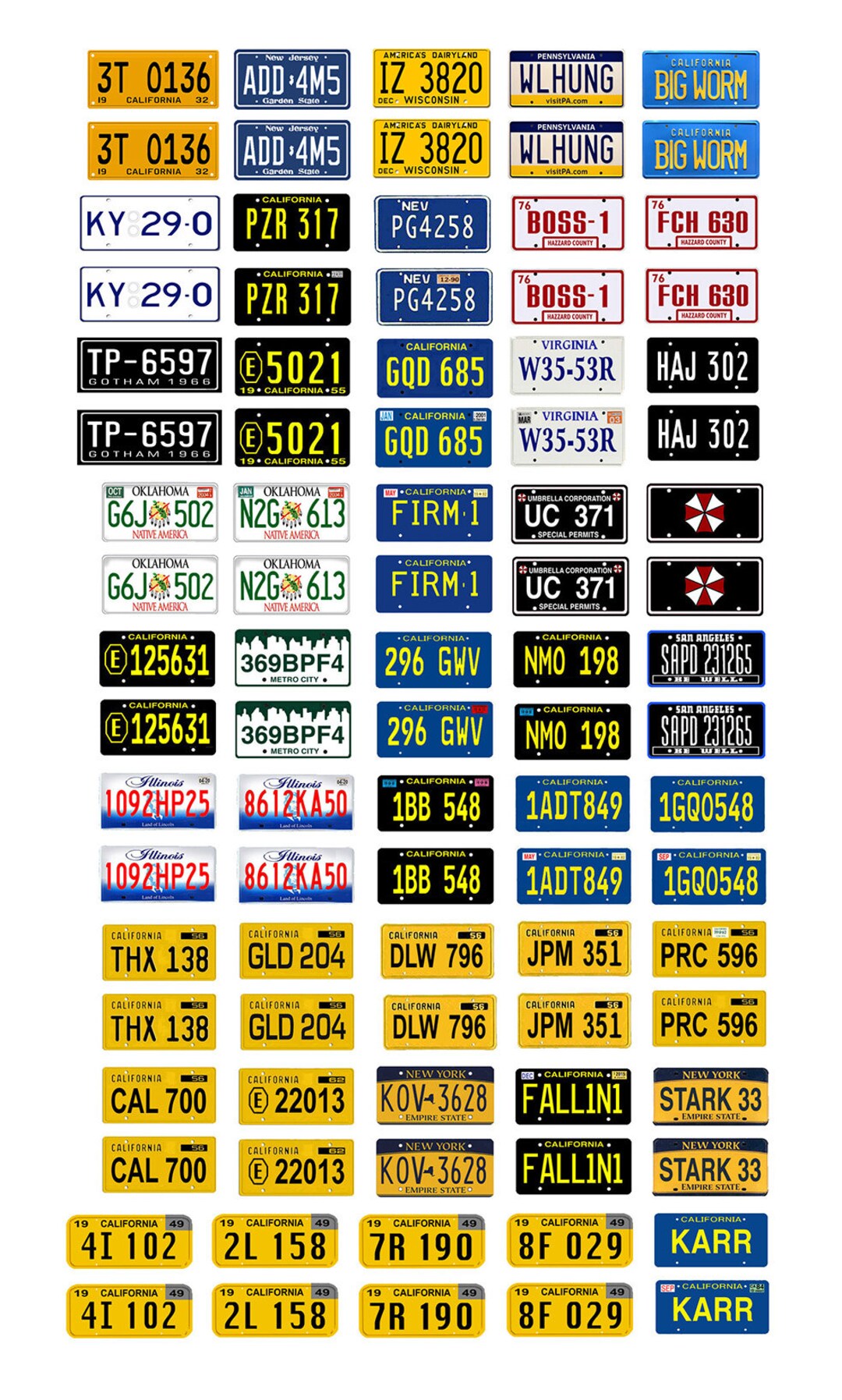 Scale Model Car Assorted TV Movie License Plates Tags Set 4 - Etsy